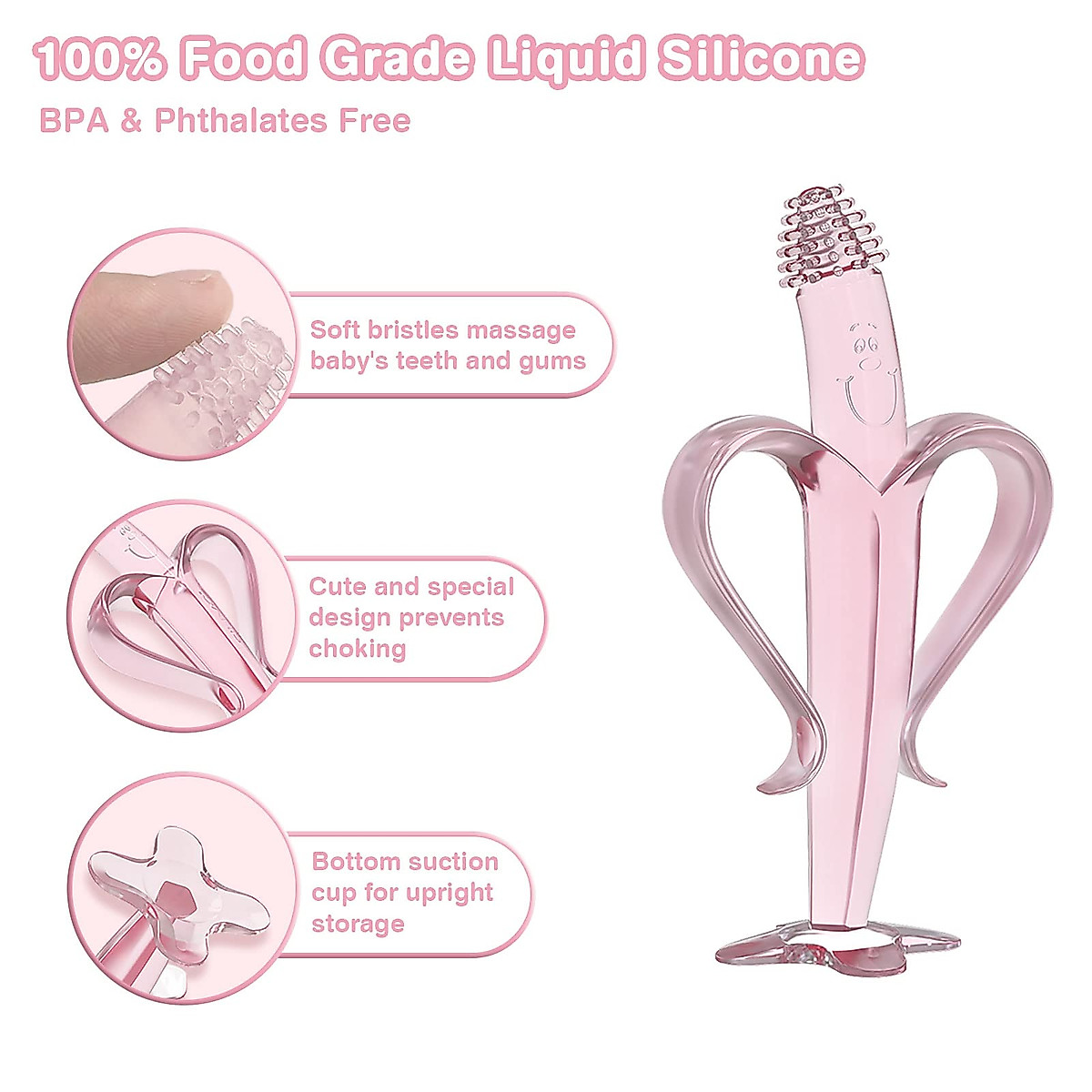 SILIVO Silicone Banana Teethers for Babies, Silicone Infant Training Finger Toothbrushes with Storage Case