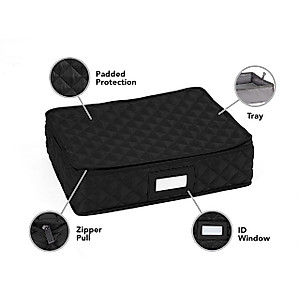 Platter Serveware Storage with Tray - Washable and Stain Resistant, ID Window, Kitchen Storage-Black