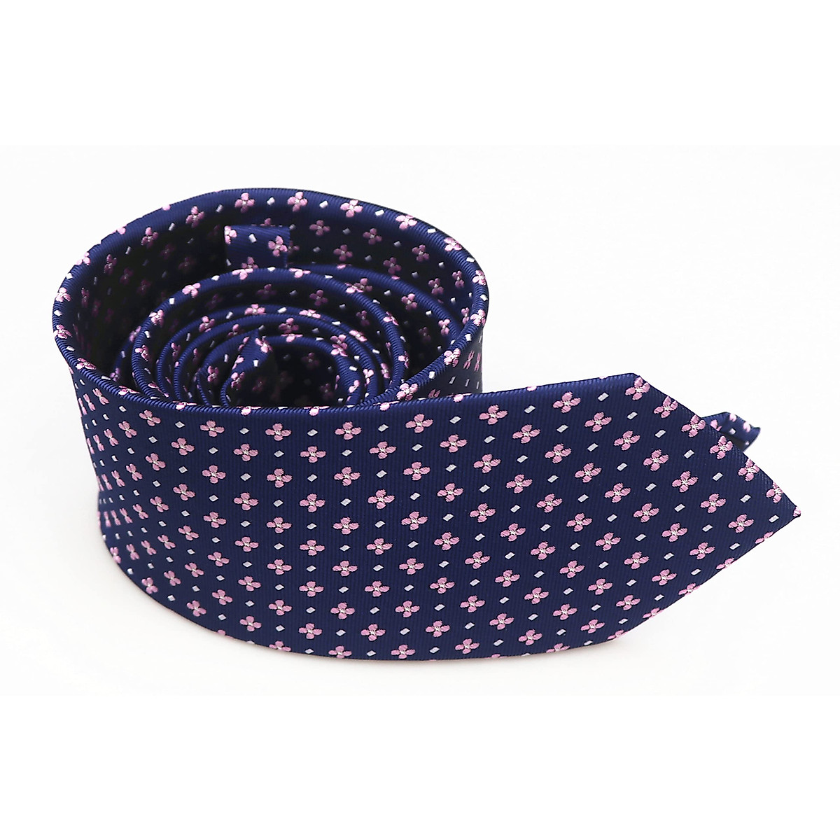 Elfeves Men's Navy Blue Pink Floral Wholesale Groomsman Silk Ties Wedding Casual Necktie