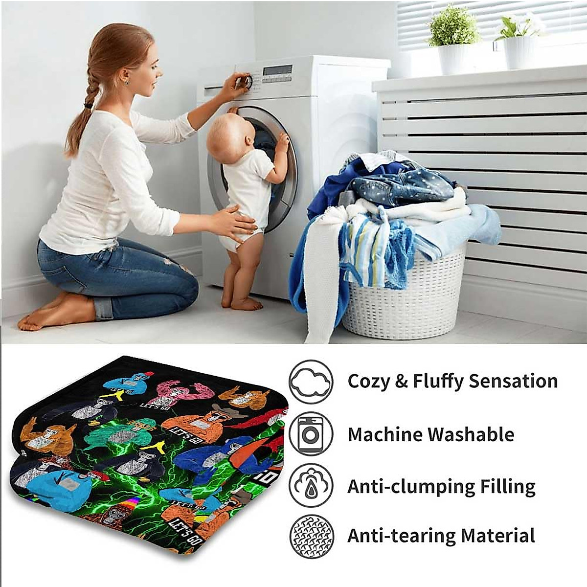 Gorilla Blanket Boys Gorilla Throws Blanket Children's Nap Blanket- Soft Lightweight Plush Tag Blanket Cozy (60in x 80in)