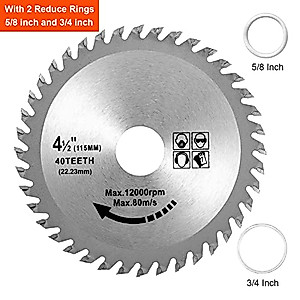 JYTUUL 3PCS 4-1/2-Inch 40T Circular Saw Blade with 7/8-Inch Arbor, Alloy Steel TCT Hard & Soft Wood Cutting Saw Blade (Reduce Ring 5/8 inch and 3/4 inch)