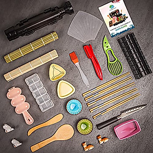 FUNGYAND Sushi Making Kit, 27 Pcs Pro Sushi Kit Includes Bazooka Roller, Cutting Mold, Bamboo Mats, Musubi Maker, Nigiri Mold, Sushi Knife, Chopsticks, Sauce Dishes, & More All-in-One DIY Sushi Gift