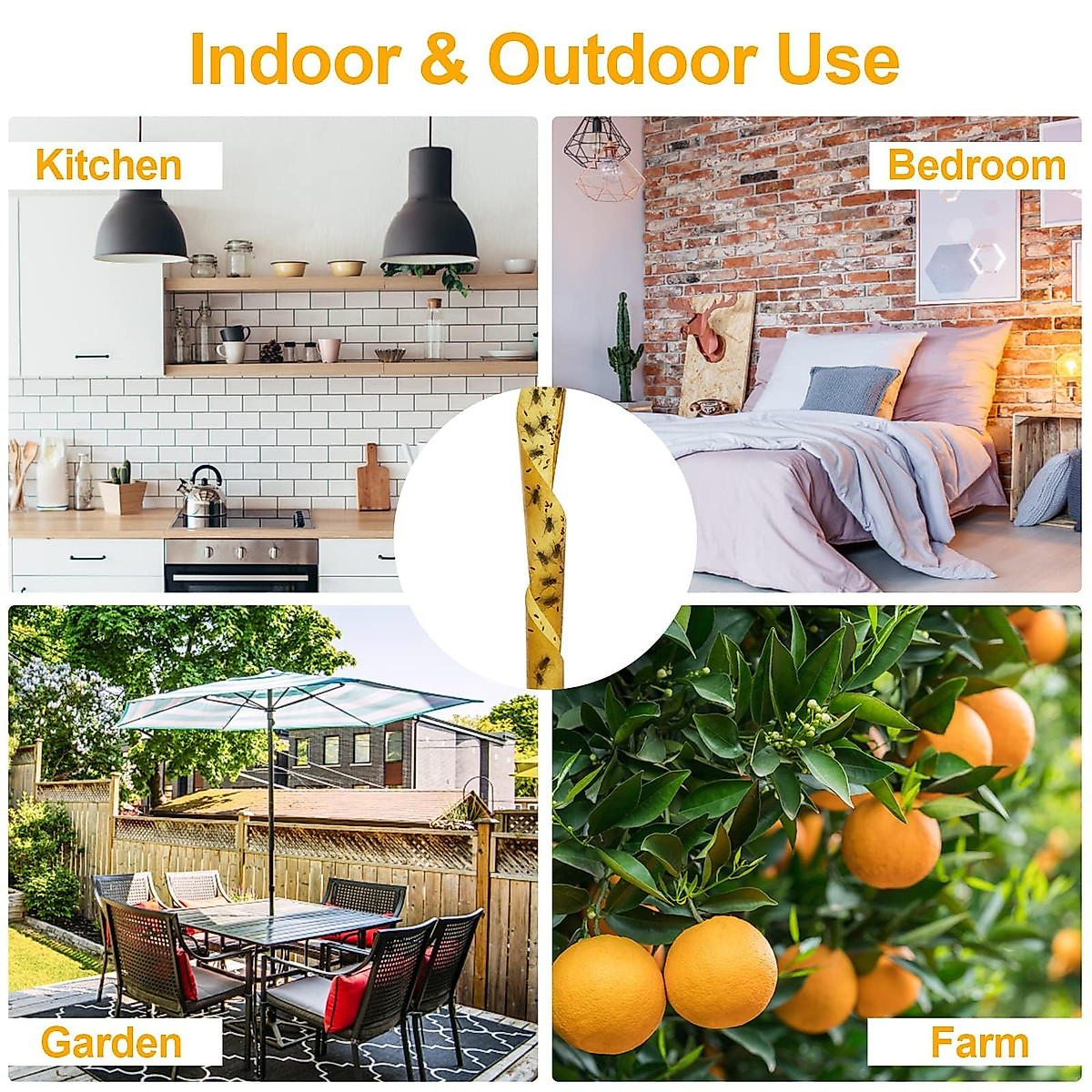 40 Pack Fly Strips Outdoor Sticky Hanging, Bug & Fruit Flies Traps Indoor Paper Rolls for Kitchen, Fly Gnat Ribbons Tape Killer Catcher for Home, Flying Insect Trap for Winged Insect, Mosquito