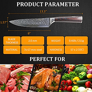 NWESTUN Chef Knife, Premium 8 inch hand forged knife Hand with Gift Box & Pocket Knife Sharpener High Carbon Steel Meat Cleaver Knife Multipurpose Chefs Knives for Home, Outdoor, Camping, BBQ