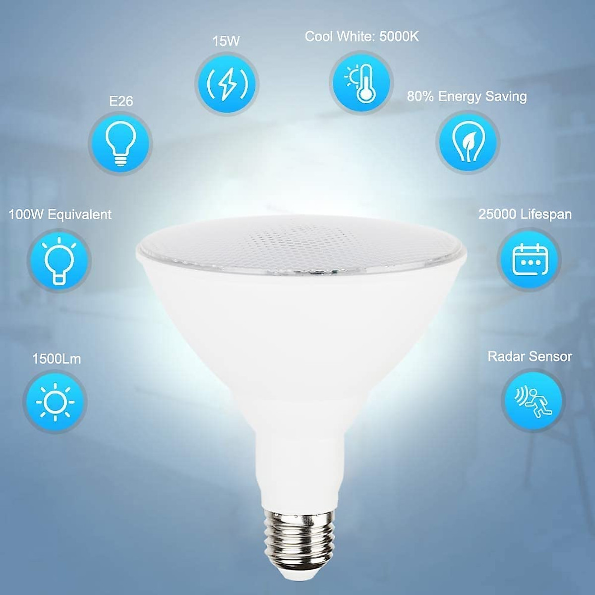 U4GLORY Radar Motion Sensor Light Bulbs - Par38 15W (100W Equivalent), E26 Base, Motion Sensor Bulb, Motion Light Bulbs Perfect for Outdoor, Garden, Garage, Yard, 5000K(Daylight), 2 Pack