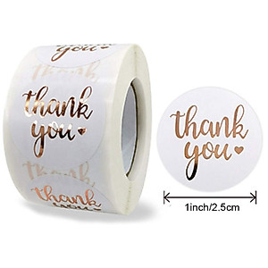 NHW Thank You Sticker Rolls 500 Sheets 1 inch round Sticker Used for Thank You Cards Gift Packaging Bags envelopes Weddings Baby Showers Birthday Parties Bakery, White
