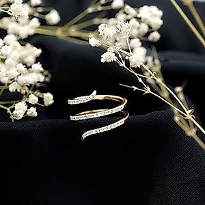 Rosec Jewels Certified Diamond Wrap Ring for Women, Hi Color Si Clarity, Natural Diamond Cocktail Ring - Ready To Gift, 14K Yellow Gold, Size:US 8.50