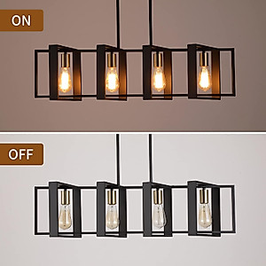 35.4" Kitchen Island Lighting Fixture, Dining Room 4 Lights Chandeliers, Black Wood+Metal Pendant Light for Foyer Hallway Living Room