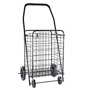 ZenChoice Utility Cart with Wheels to be Used for Shopping, Grocery, Laundry and Stair Climber Cart, Weighs 7.5 Pounds but Holds up to 90 Pounds, Compact and Foldable, Black