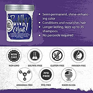 Punky Violet Semi Permanent Conditioning Hair Color, Non-Damaging Hair Dye, Vegan, PPD and Paraben Free, Transforms to Vibrant Hair Color, Easy To Use and Apply Hair Tint, lasts up to 35 washes, 3.5oz
