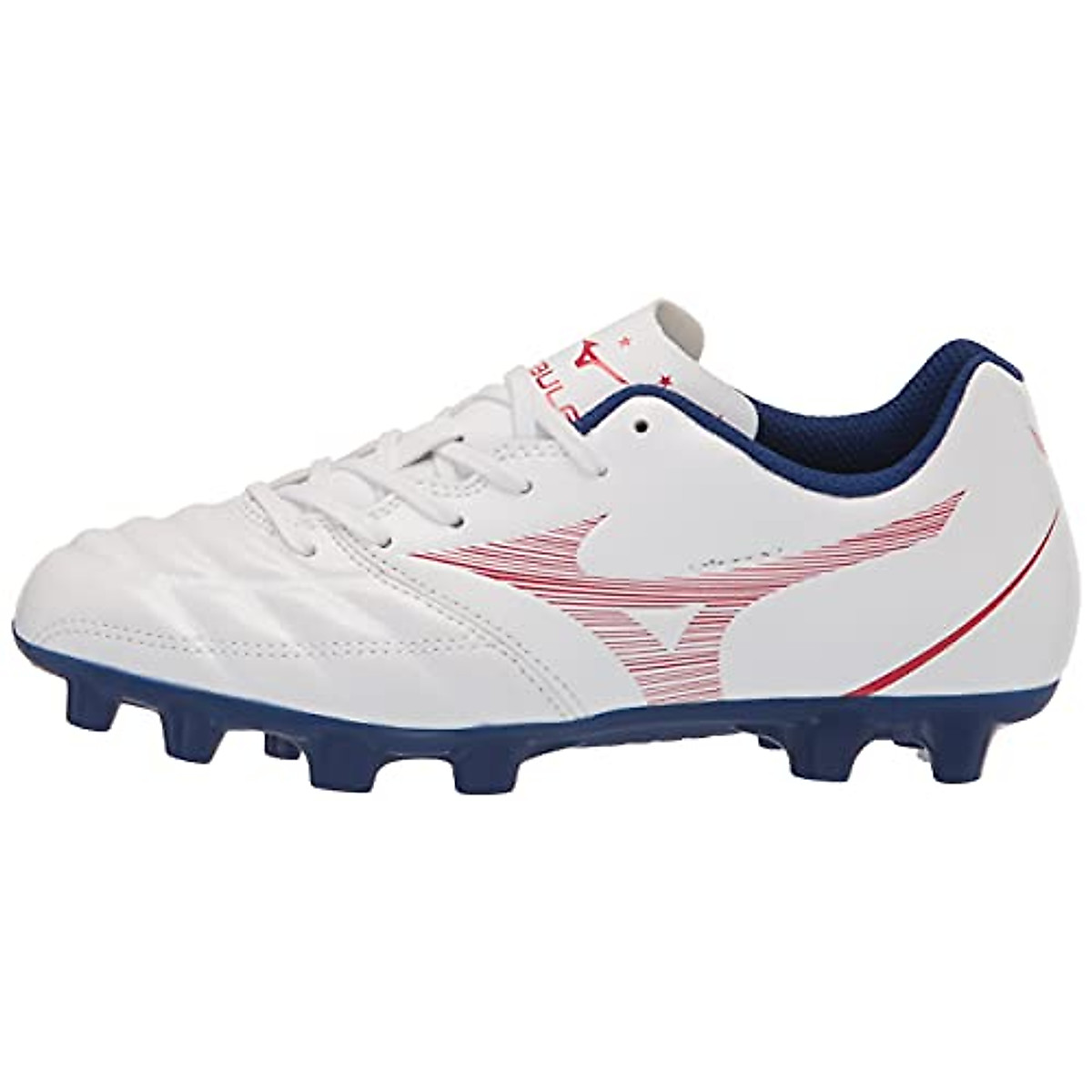 Mizuno Boy's Rebula Cup Select Jr. Soccer Shoe, White-Red, 2 Big Kid