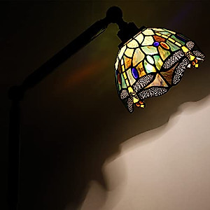 ZJART Torchiere Tiffany Floor Standing Thin Pole Lamp Stained Glass Dragonfly Arched Lamp Swing Arm Angle Adjustable Gooseneck Reading Light Conner Tall Uplight 8*8*72 Inch Decor Living Room Bedroom