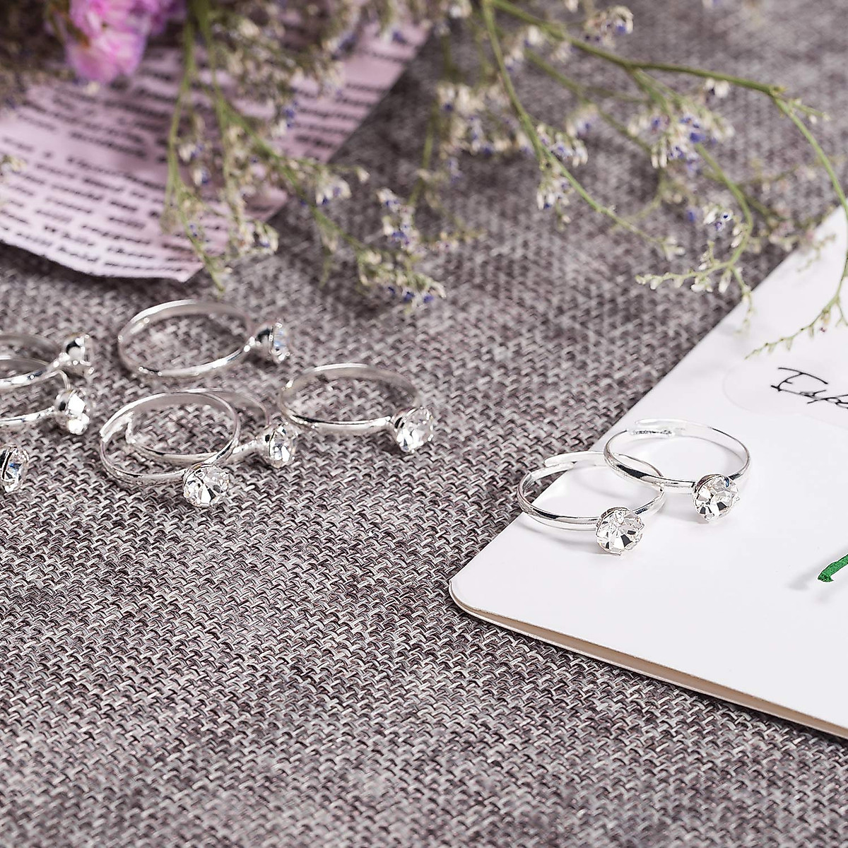 Whaline 36 Packs Silver Diamond Engagement Rings Bridal Shower Rings for Wedding Table Decorations, Party Supply, Favor Accents, Cupcake Toppers