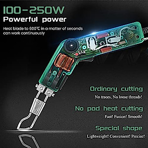 Huanyu Electric Hot Knife Rope Cutter Fabric Cutting Tool Kit 4 Blades Pro Fabric Cutter 600° C Heat Cutter 100W Heat Sealer for Sponge Cloth Board Webbing Continuous working
