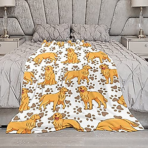 Golden Retriever Blanket Gifts, Dog Pattern Flannel Fleece Throw Blanket Soft, Lightweight, Comfortable, Warm Golden Retriever Themed Blanket for Humans Adults Kids