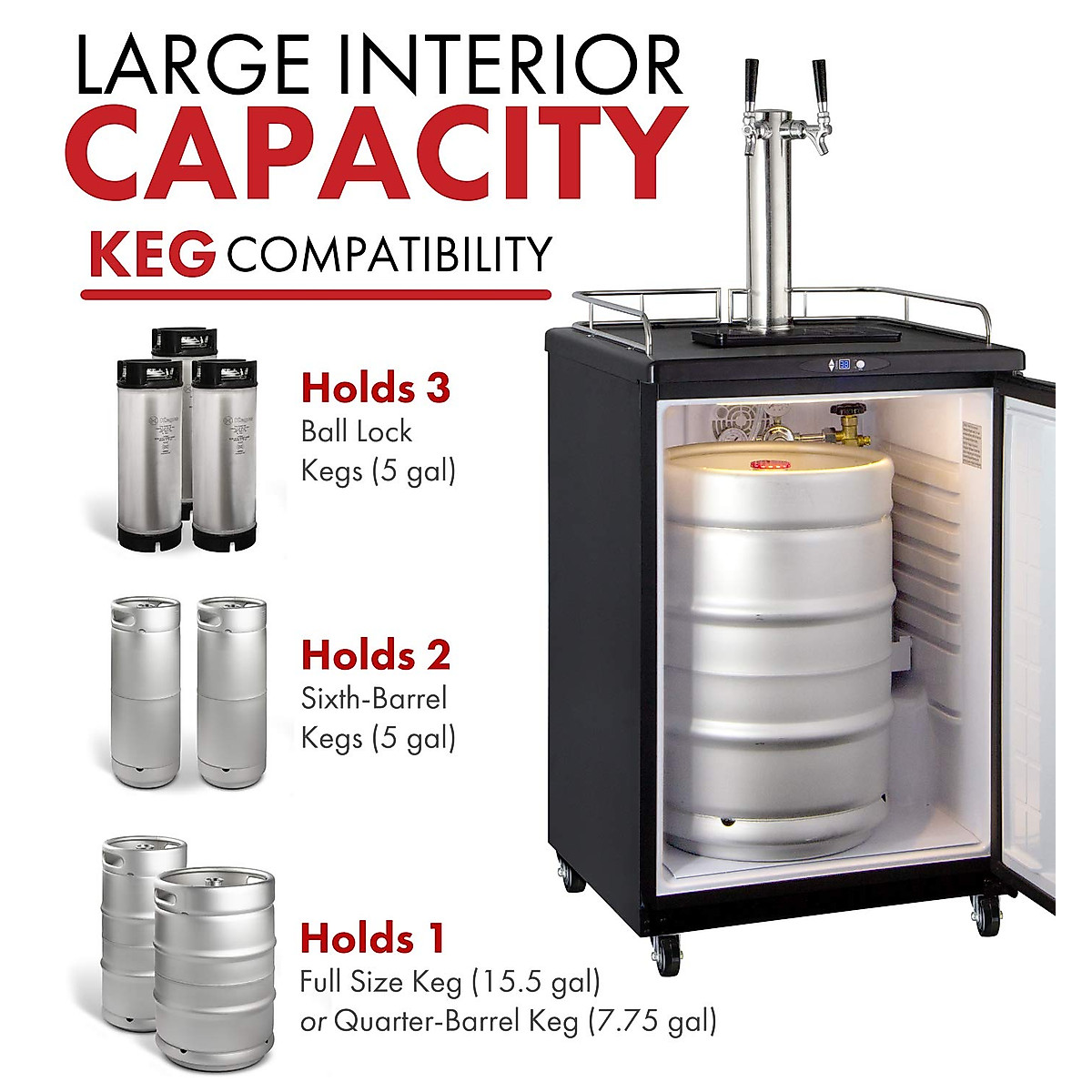 Kegco Keg Dispenser, Two Faucet, Stainless Steel