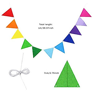 Total 4 Pack Rainbow Felt Fabric Decoration Garland Banners,Decorative Pom Pom Ball Garland Triangle Flags and Semicircle Banners for Baby Shower Christmas Birthday Wedding Party Wall Window Decor