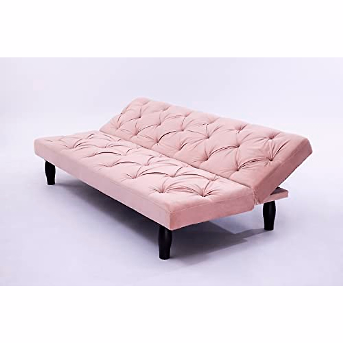 66"Modern Velvet Futon Sofa Bed,Convertible Folding Sleeper Sofa with 3 Angles Adjustable Back,Wood Legs,Small Couch Bed Recliner for Small Space,Living Room Bedroom Apartment Dorms Office (Pink)