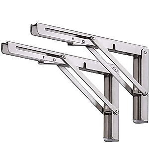 Folding Shelf Brackets 16 Inch, Pynsseu Heavy Duty Stainless Steel Collapsible Wall Mounted Shelf Bracket for DIY Table Work Bench, Space Saving DIY Wall Bracket, 2 Pack