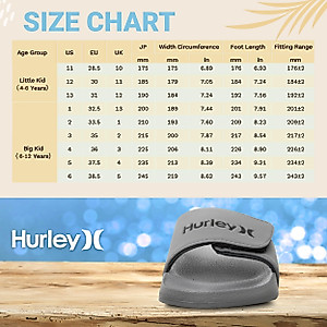 Hurley Naia Slides for Girls and Boys, Slip-On Kids Slippers with Adjustable Strap, Kid's Sandals for Indoor and Outdoor, Adjustable Sporty Slides for Kids, Eva Footbed Shower Slides, Grey