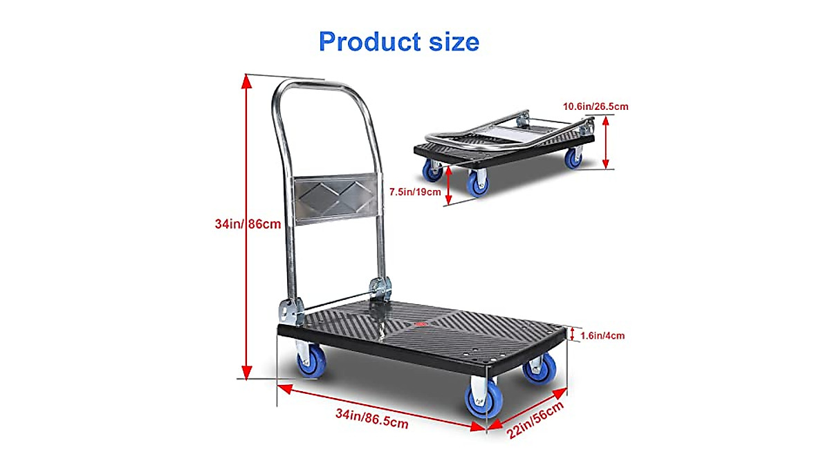 Versatile 800lb Push Cart Dolly - Foldable Hand Truck