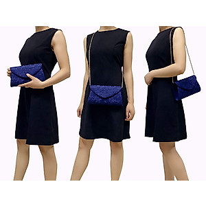 CHARMING TAILOR Classic Lace Clutch Purse Lady Formal Dressy Handbag Evening Bag for Prom/Wedding (Navy)