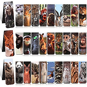 30 Pieces Cute Wild Animal Bookmarks for Book Lovers, Magnetic Bookmarks for Boys Girls Magnet Page Clip Marker Multiple Patterns for Kids Students Reading School Library Supplies