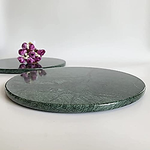 StonePlus Natural Round Marble Tray Glossy Pastry Board for Dessert, Cheese, Coffee, Smooth on Both Sides (Green)