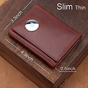HLHGR Trifold AirTag Wallet Men,Wallet with Air Tag Holder Genuine Leather RFID Blocking Wallet for Apple Airtag Brown (Apple Airtag Not included)