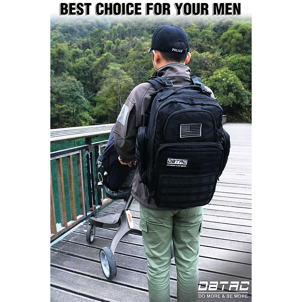 Diaper Bag Backpack for Dad, DBTAC Large Baby Nappy Bag for Men w/Changing Mat, Insulated+Wipe Pockets, Stroller Straps, Black