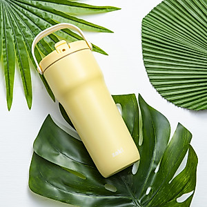 Zak Designs Sutton Travel Tumbler for On the Go, 30oz Stainless Steel with Vacuum Insulation, Straw Spout, Carry Handle for Cold Drinks (Vanilla Yellow)