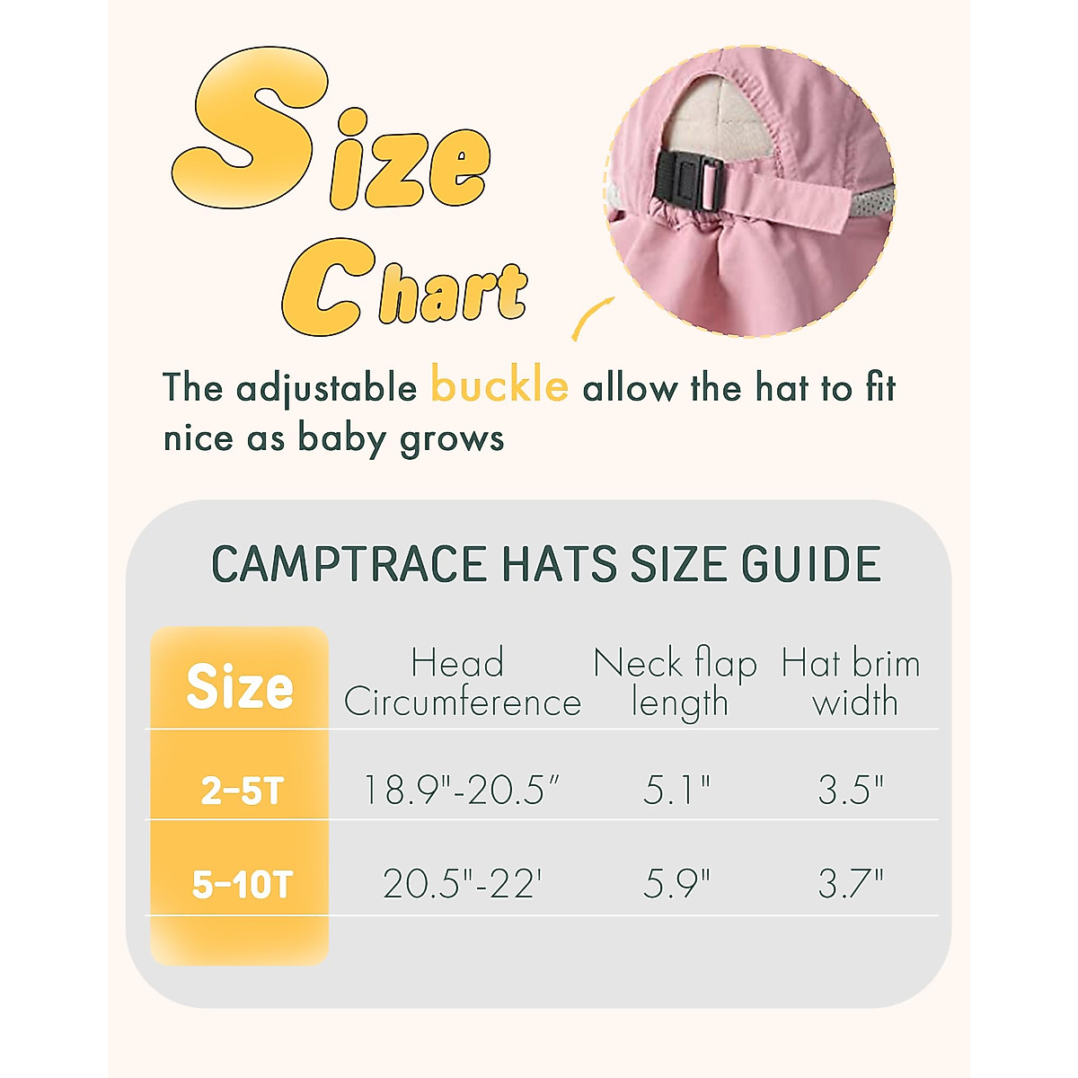 Camptrace Toddler Kids Sun Hats with Neck Flap UPF 50+ UV Protection Wide Rigid Brim Boys Girls Beach Swim Sunhat