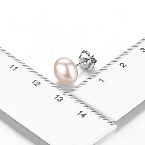 ZhenCai 3 Pairs Freshwater Pearl Stud Earrings for Women S925 Sterling Silver June Birthstone Studs Rhodium Plated Classic Style Fine Jewelry for Birthday Mother's Day (White+Black+Pink)