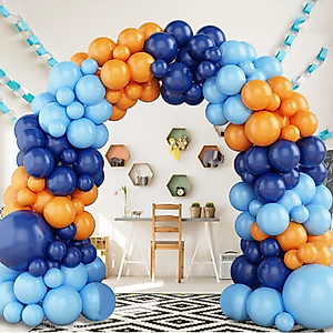 Blue and Orange Balloon Arch Kit, 112pcs Navy Blue and Orange Balloon Garland Kit, Light Blue and Orange Party Balloons for Boys Basketball Birthday Graduation Space Themed Party Decorations