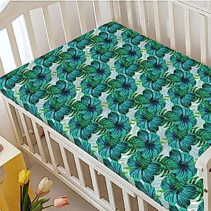 Exotic Themed Fitted Crib Sheet,Standard Crib Mattress Fitted Sheet Soft Toddler Mattress Sheet Fitted - Baby Crib Sheets for Girl or Boy,28“ x52“,Dark Seafoam Sea Green Shamrock Green