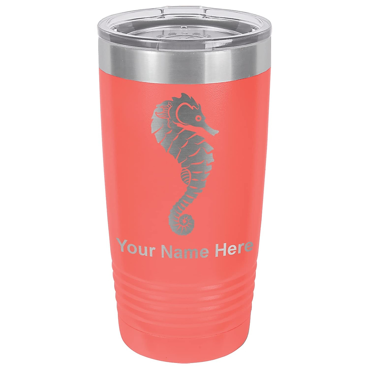 LaserGram 20oz Vacuum Insulated Tumbler Mug, Seahorse, Personalized Engraving Included (Coral)