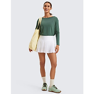 CRZ YOGA Pima Cotton Long Sleeve Workout Shirts for Women Loose Fit Athletic Yoga Shirt Casual Boat Neck Fall Tops Graphite Green Medium