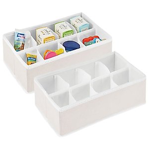 mDesign Fabric 8-Section Divider Drawer Organizer Bin for Baby Nursery Dresser, Closet, Changing Table Organization, Hold Clothes, Toys, Diapers, Bib, Blanket, Jane Collection, 2 Pack, Cream/White