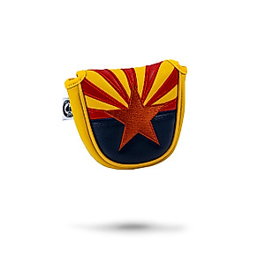 Pins & Aces Arizona Tribute Premium Golf Club Head Cover - Premium, Hand-Made Leather Headcover - AZ Flag Styled, Tour Quality Golf Club Cover - Style & Customize Your Golf Bag (Mallet)