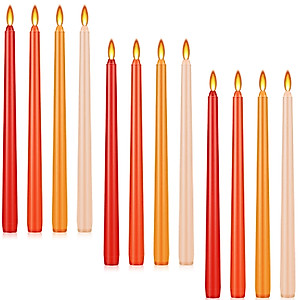 Threan 12 Pcs Taper Candle Colored Taper Candles Colored Candle Sticks Amber Sandalwood Scented Long Burning Candles for Thanksgiving Hanukkah Wedding Decor(Orange)