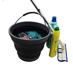 SAMMART 10L/2.6 Gallon Collapsible Plastic Bucket - Foldable Round Tub - Portable Fishing Water Pail - Space Saving Outdoor Waterpot, Size 31cm Dia (1, Grey/Black)