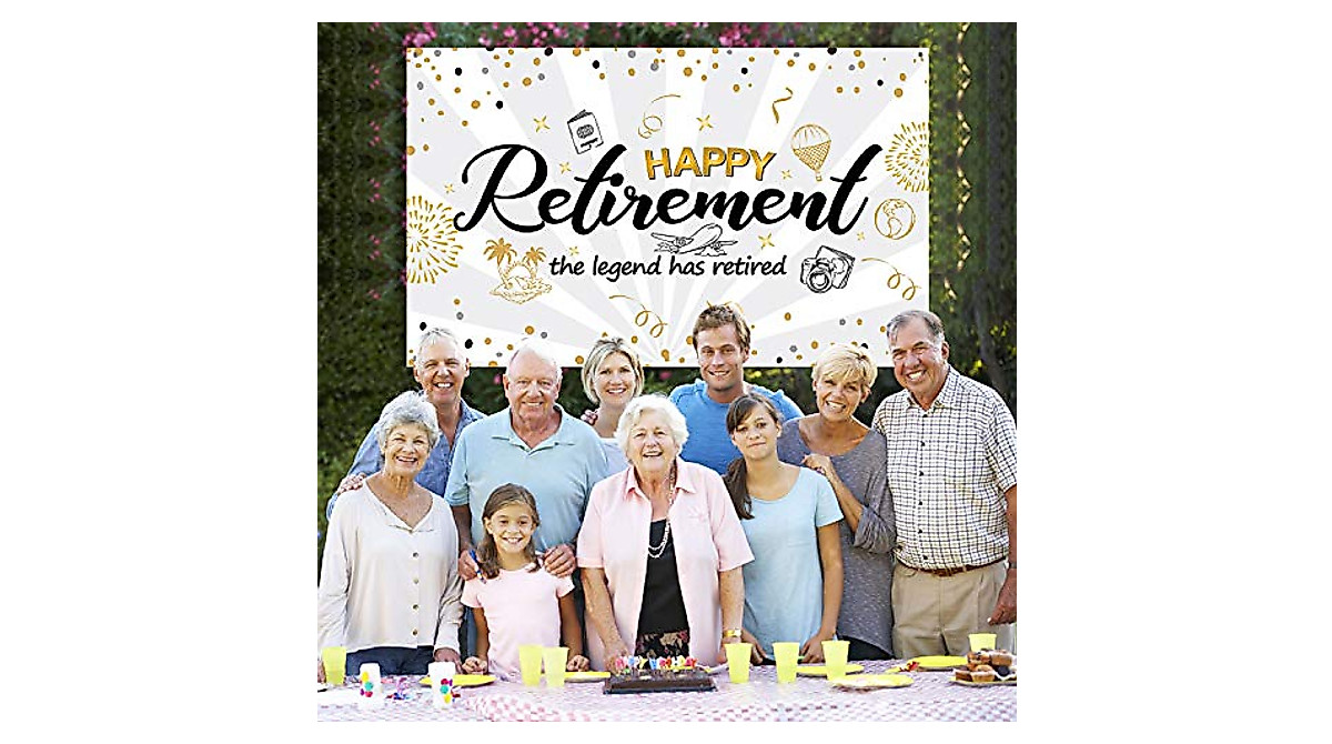 Retirement Party Banner - Large White & Gold Photo Backdrop