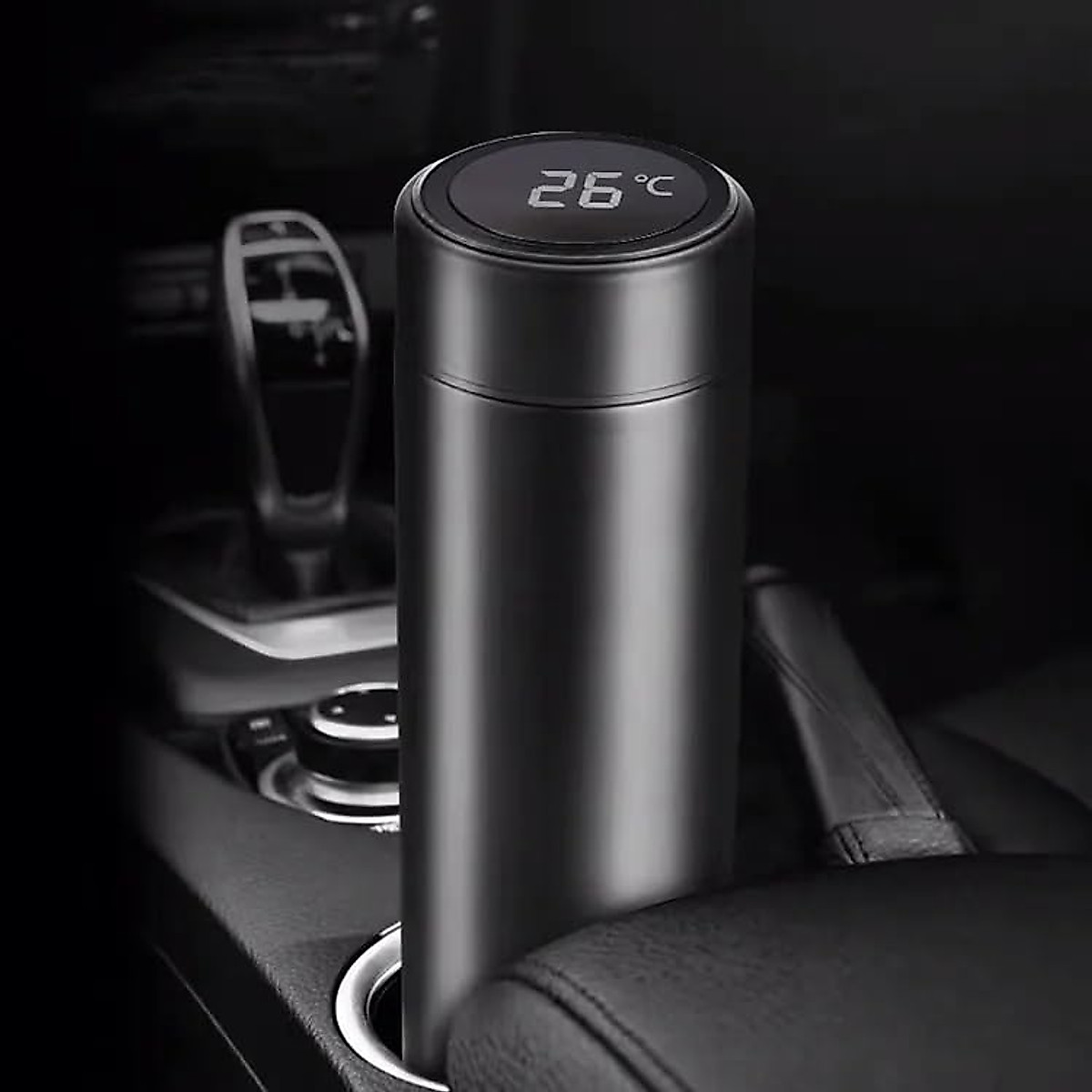 BestJenara Insulated Water Bottle with LED Display Coffee Vacuum Thermos Bottle Keep Drinks Hot or Cold for Travel School Office (Black, 17 fl oz)