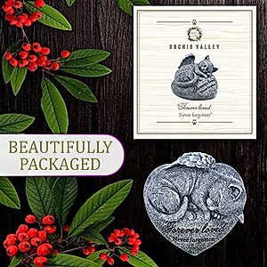 Orchid Valley Cat Memorial Stone or Garden Statue, Beautifully Packaged Memorial Gift, Headstone for Cats or Loss of Cat Sympathy Gift, Sleeping Cat Stepping Stone,