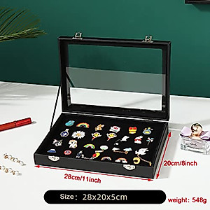 Pursuestar Black Dustproof Pin Display Case Shadow Box Frame with Hooks for Military Medal Jewelry Pin Badge Rings Necklaces Bracelets- 11x8 Inch