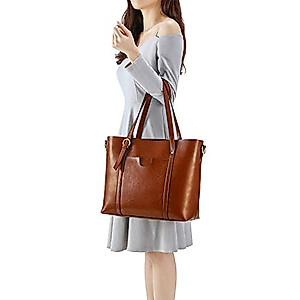 Kattee Genuine Leather Women Tote Bag Soft Handbags Vintage Shoulder Purses Fashion Top Handle Bag Large Capacity(Dark Brown)