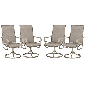 VICLLAX Patio Swivel Dining Chairs Set of 4, Outdoor furnitures Breathable Fabric with Curved Arms for Lawn Deck, Sandshell Frame
