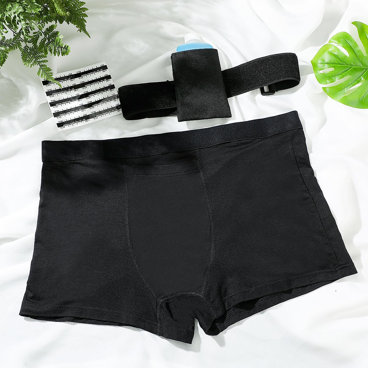 Cuffbow 19 Pcs Urine Test Complete Kit, Include 1 Urine Bottle 15 Temperature Test Strips 1 Urine Storage Pouches 1 Hidden Leg Strap and 1 Lining Pocket Boxer Brief for Travel Lab Testing (Medium)