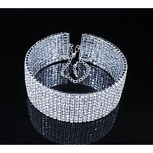 10-Row Clear Austrian Crystal Rhinestone Choker Necklace Silver Party WED N088 (10 Row Silver)