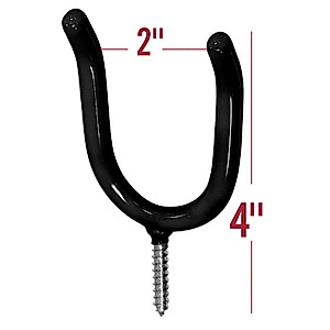 ALAZCO 16 Black Vinyl Coated Steel Wall Mount Screw-in Heavy Duty Tool Holders 4” Utility U-Hooks for Garage Workshop Storage Hang Shovels Rakes Brooms Garden Tools Sports Equipment Tennis Racket